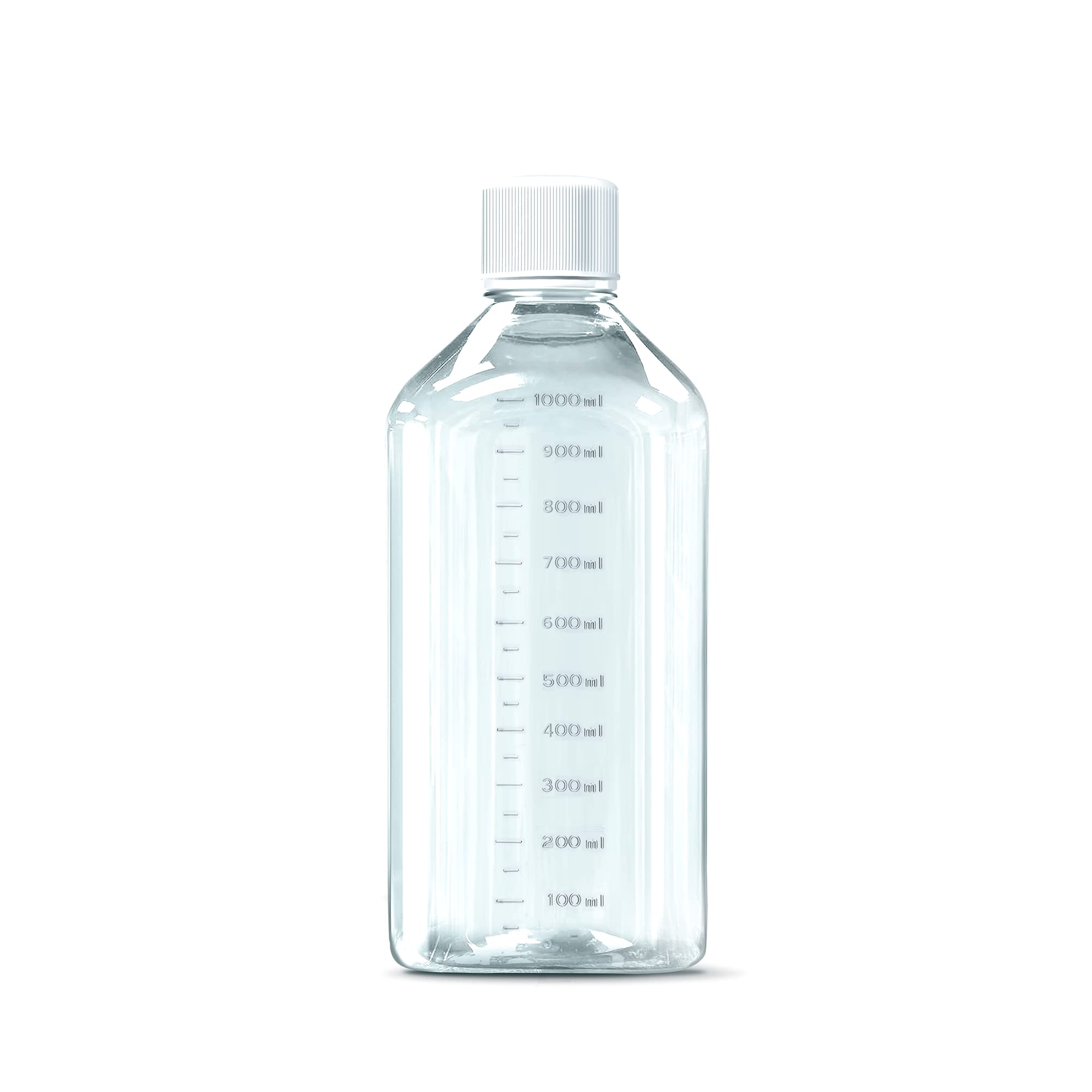 G6 Scientific 1000 ml Plastic Reagent Bottle 4-Pack Laboratory Chemical Storage - Clear Graduated Square Polycarbonate Plastic Leakproof Bottles