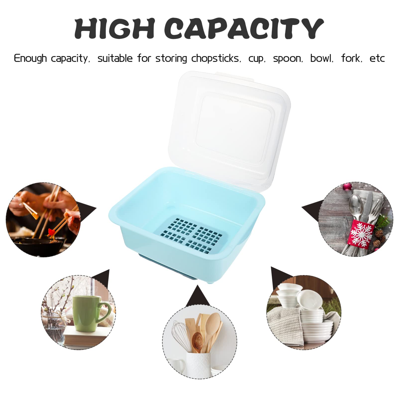 Bottle Drying Racks with Anti- Cover Bottle Storage Box Dinnerware Organizer Kitchen Plate Cup Dish Drying Rack Tray Cutlery Dish Drainer Blue