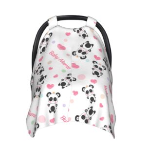 personalized cute panda pink baby car seat canopy for babies with name, customized stroller car seat covers for girls, minky nursing carseat cover for breastfeeding, car seat canopies for newborn