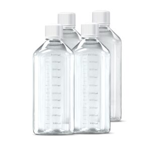 g6 scientific 1000 ml plastic reagent bottle 4-pack laboratory chemical storage - clear graduated square polycarbonate plastic leakproof bottles