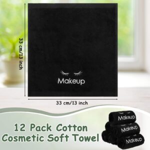 Shimeyao 12 Pcs 13x13 Inch Black Makeup Washcloths Reusable Make up Towels Facial Cleansing Makeup Cloths Cotton Cosmetic Towel Water Absorbent Face Towels for Women Skin Care