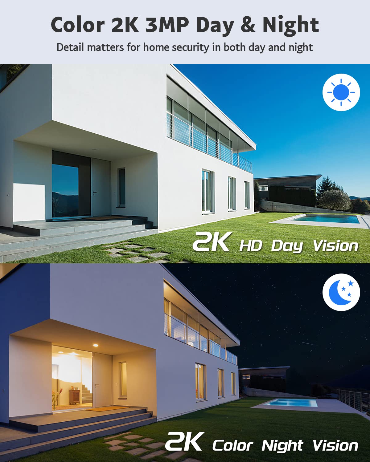 Bestsee Solar Security Camera Outdoor, 2K 360° View PTZ 2.4G Wireless Cameras for Home Security with Mobile App, Spotlight & Siren/3MP Color Night Vision/2-Way Talk/AI Motion Detection/SD/Cloud