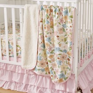 brandream crib bedding set for girls 3 pieces floral baby nursery bedding set with enchanting blossoms painterly petals leaves design, cotton