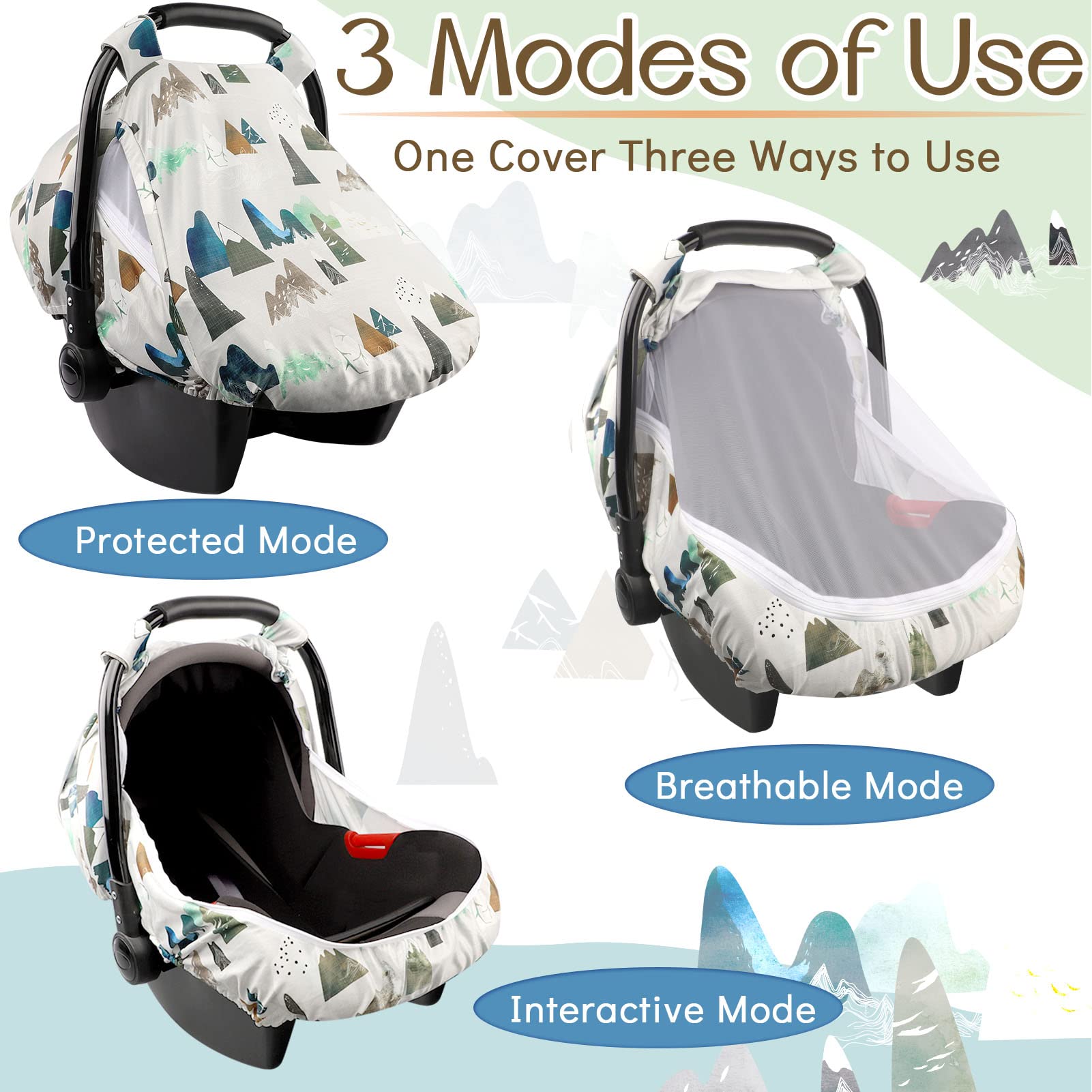 Baby Carseat Cover Girls & Summer Cozy Sun & Warm Cover, Mountains