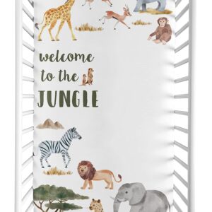 Sweet Jojo Designs Jungle Animals Boy Girl Fitted Crib Sheet Baby Toddler Nursery Photo Op Hunter Green Yellow Grey Orange Black White Gray Wildlife Safari Animal Elephant Giraffe Lion Monkey Leopard