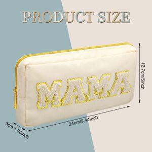 3 Pcs Preppy Pouch Small Nylon Makeup Bag Baby Zipper Travel Toiletry Bag for Women Waterproof Mama Makeup Organizer Bag Snacks Cosmetic Travel Pouch with Chenille Letter Patches for Girls Kid Storage