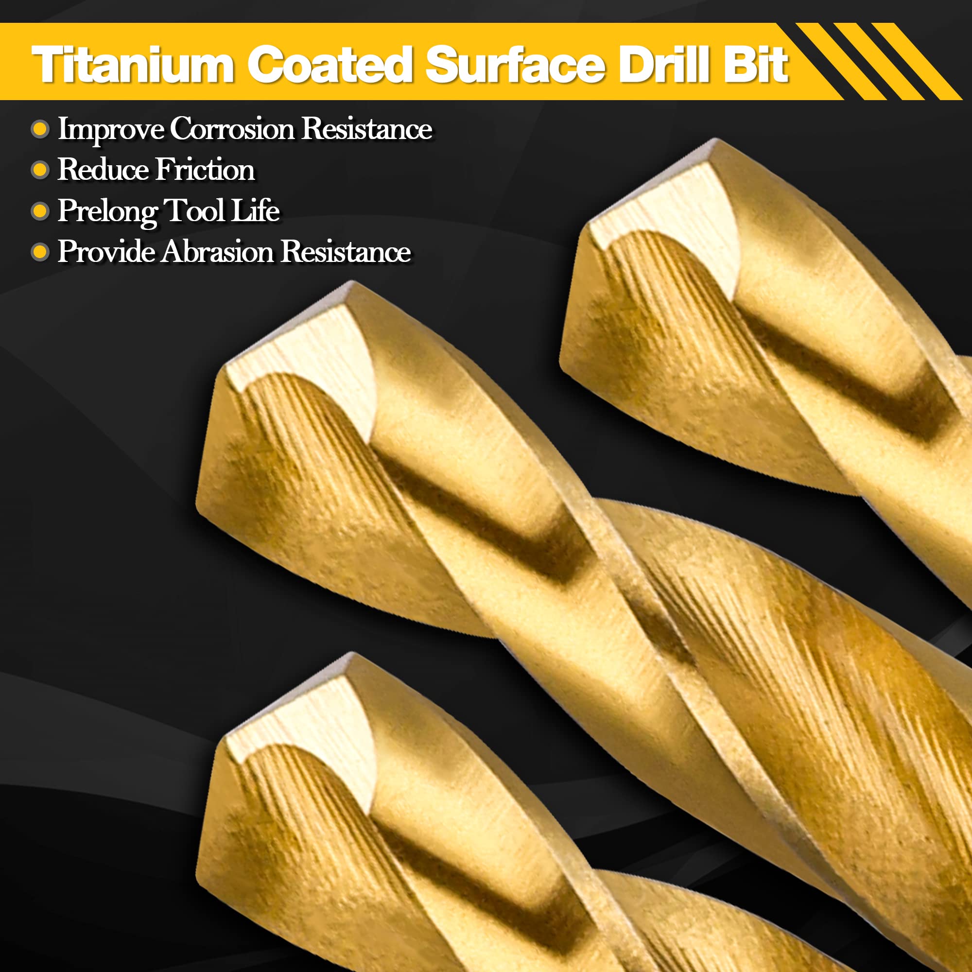 1/8" Titanium Drill Bits, HSS Metal Jobber Length Twist Drill Bits, 135° Split Point, Suitable for Drilling in Metal, Plastic, Wood, Pack of 10pcs, BECOLLO