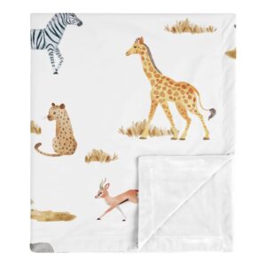 sweet jojo designs jungle animals blanket receiving security swaddle newborn toddler nursery soft minky hunter green yellow grey black white wildlife safari animal elephant giraffe lion monkey leopard