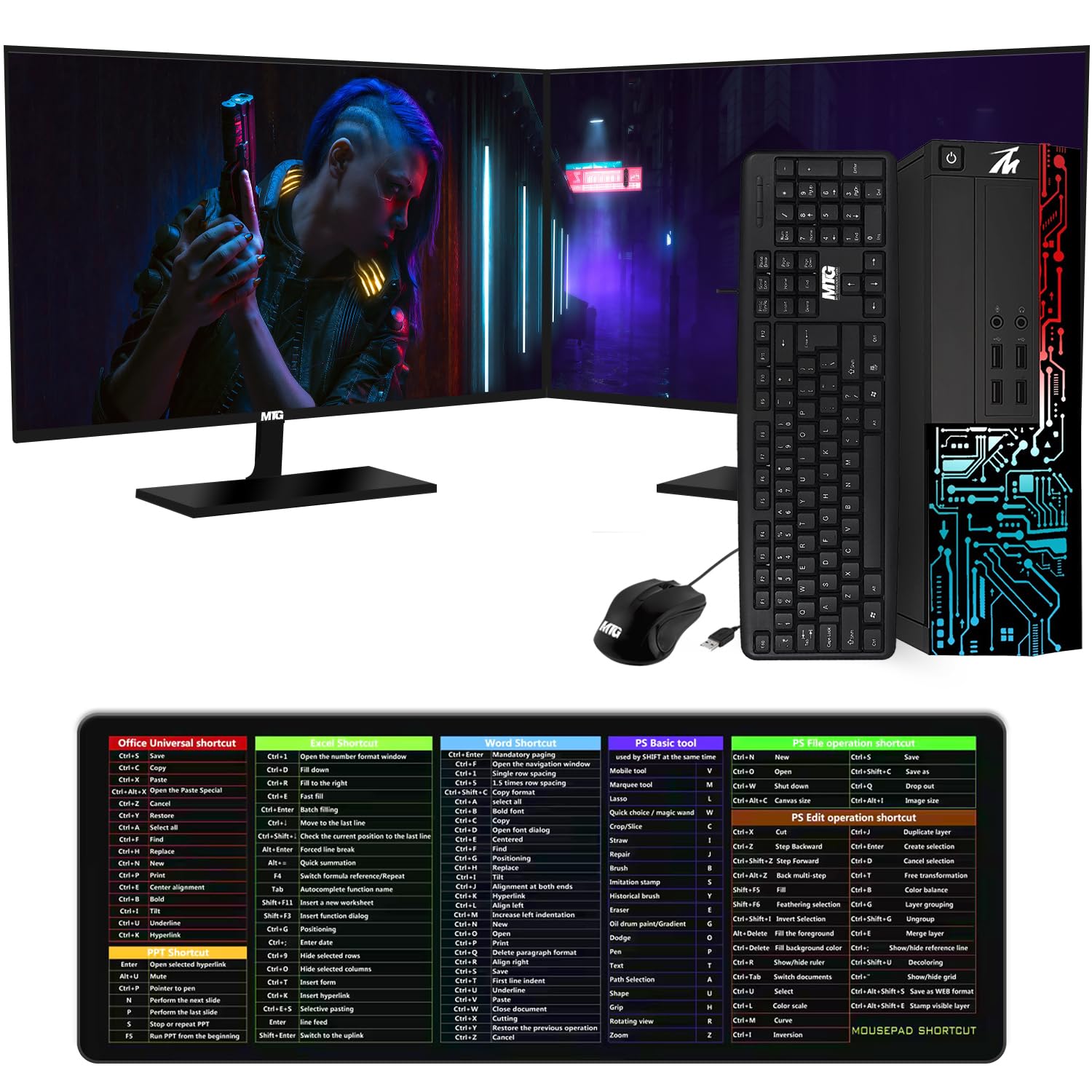 TechMagnet Computer Desktop PC, Intel Core i7, Siwa 8, 16GB RAM, 128GB SSD Boot + 2TB HDD, New Dual 24 Inch Monitor, USB Wired Keyboard Mouse, XL Cheatsheet Desk Pad, WiFi, Win 11 Home (Renewed)