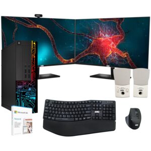 computer desktop pc, intel core i7, siwa 8, 16gb ram, 128gb ssd boot, 2tb hdd, mtg dual 24 inch monitor, wireless ergonomic keyboard mouse, speaker, webcam, office 365, wifi, win 11 home (renewed)