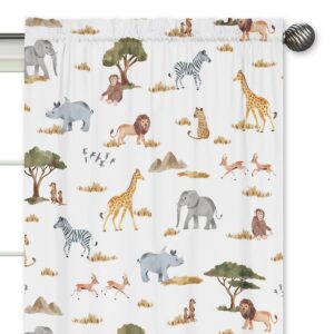 Sweet Jojo Designs Jungle Animals Window Treatment Panels Curtains Set of 2 Dark Hunter Green Yellow Grey Rust Orange Black White Wildlife Safari Animal Elephant Giraffe Lion Monkey Leopard Cheetah