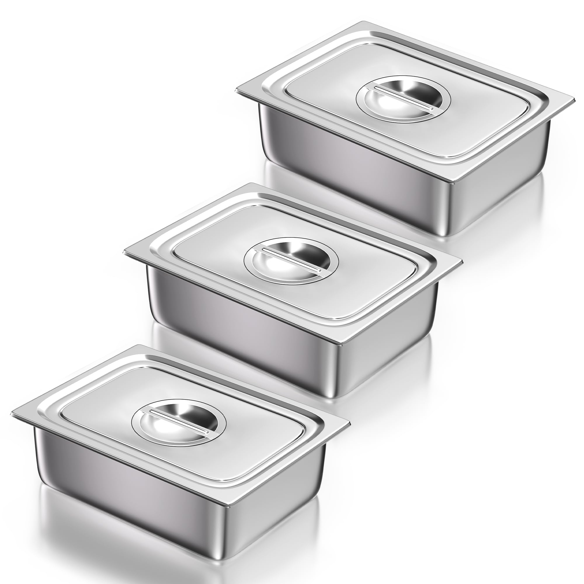 WantJoin 1/2 Half Size Steam Table Pans with Lid, 3 Pack 4 Inch Deep Restaurant Steam Table Pans Commercial, Hotel Pan Made of 201 Gauge Stainless Steel