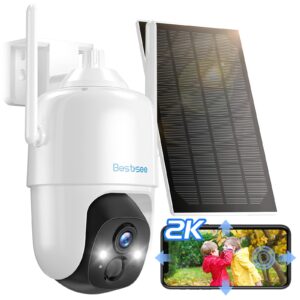 bestsee solar security camera outdoor, 2k 360° view ptz 2.4g wireless cameras for home security with mobile app, spotlight & siren/3mp color night vision/2-way talk/ai motion detection/sd/cloud