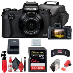 canon powershot g1 x mark iii digital camera (2208c001), 64gb memory card, card reader, deluxe soft bag, flex tripod, hand strap, memory wallet, cleaning kit (renewed)