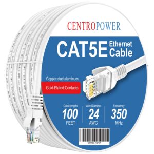 centropower cables cat5e ethernet network patch cable, white 100ft internet wire for modem, router, pc, tv, consoles，high speed internet…