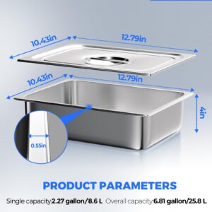 WantJoin 1/2 Half Size Steam Table Pans with Lid, 3 Pack 4 Inch Deep Restaurant Steam Table Pans Commercial, Hotel Pan Made of 201 Gauge Stainless Steel