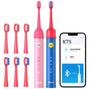 bitvae kids electric toothbrush, child toothbrush, toddler electric toothbrush for boys and girls, pink blue toothbrush, kids toothbrush with 3 modes, pressure sensor