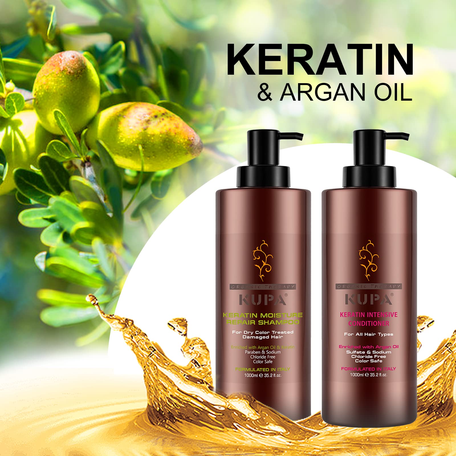 Natrual Argan Oil Sulfate Free Shampoo and Conditioner Sets for Damaged Dry Curly Frizzy Hair, Moisturizing Shampoo Daily Use Volumizing & Gentle Hair Restoration Formula for Men And Women