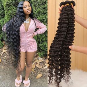 brazilian deep wave human hair 3 bundles (22 24 26) 12a 100% unprocessed virgin brazilian virgin remy deep curly weave human hair bundles hair weft extensions natural black for black women