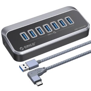 orico usb hub 10gbps with 7 usb a ports, usb 3.2 gen 2 hub with 3.28ft usb-a to usb-c cable usb splitter for imac, all macbooks, mac mini