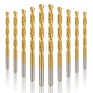 1/8" titanium drill bits, hss metal jobber length twist drill bits, 135° split point, suitable for drilling in metal, plastic, wood, pack of 10pcs, becollo