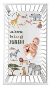 sweet jojo designs jungle animals boy girl fitted crib sheet baby toddler nursery photo op hunter green yellow grey orange black white gray wildlife safari animal elephant giraffe lion monkey leopard