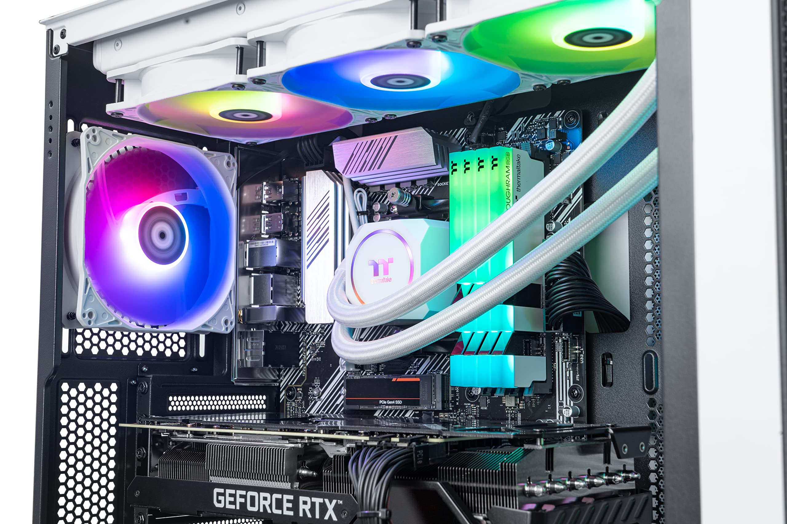 Thermaltake Frostbite 380 Gaming Desktop (AMD Ryzen™ 7 5800X 8-core, ToughRam RGB DDR4 3600Mhz 32GB Memory, NVIDIA® GeForce RTX™ 3080, 1TB NVMe M.2, Win10 Home) D3FB-B550-380-LCS