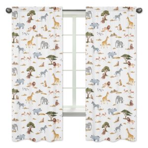 sweet jojo designs jungle animals window treatment panels curtains set of 2 dark hunter green yellow grey rust orange black white wildlife safari animal elephant giraffe lion monkey leopard cheetah