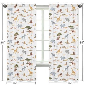 Sweet Jojo Designs Jungle Animals Window Treatment Panels Curtains Set of 2 Dark Hunter Green Yellow Grey Rust Orange Black White Wildlife Safari Animal Elephant Giraffe Lion Monkey Leopard Cheetah