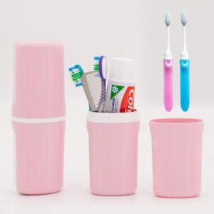 toothbrush travel case with 2 packs foldable toothbrush .portable toothbrush holders travel for camping travel business school home (pink)