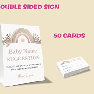 Yuansail Baby Name Suggestion For Baby Shower Games,Boho Rainbow Name Suggestion Game Card, Party Favors Supplies Decorate For Baby Showers Game Cards, 1 Sign & 50 Cards Per Pack –(bbname-002)