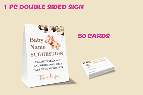 Baby Name Suggestion For Baby Shower Games, Little Bear Balloon Themed Name Suggestion Game Card, Party Favors Supplies Decorate For Baby Showers Game Cards, 1 Sign & 50 Cards Per Pack –(bbname-003)