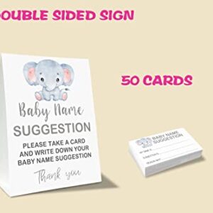 Yuansail Baby Name Suggestion For Baby Shower Games, Elephant Themed Name Suggestion Game Card, Party Favors Supplies Decorate For Baby Showers Game Cards, 1 Sign & 50 Cards Per Pack –(bbname-010)