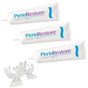 perio restore® gel 3 ounce tube; 3 pack. 1.7% hydrogen peroxide oral cleansing treatment gel. includes two (2) trays for ease of application. mint flavor