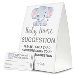 Yuansail Baby Name Suggestion For Baby Shower Games, Elephant Themed Name Suggestion Game Card, Party Favors Supplies Decorate For Baby Showers Game Cards, 1 Sign & 50 Cards Per Pack –(bbname-010)