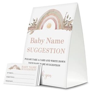 Yuansail Baby Name Suggestion For Baby Shower Games,Boho Rainbow Name Suggestion Game Card, Party Favors Supplies Decorate For Baby Showers Game Cards, 1 Sign & 50 Cards Per Pack –(bbname-002)