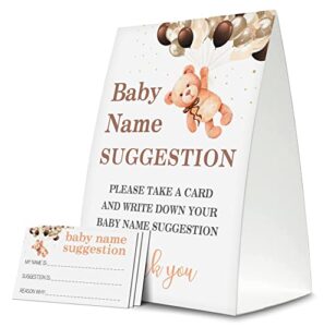 baby name suggestion for baby shower games, little bear balloon themed name suggestion game card, party favors supplies decorate for baby showers game cards, 1 sign & 50 cards per pack –(bbname-003)