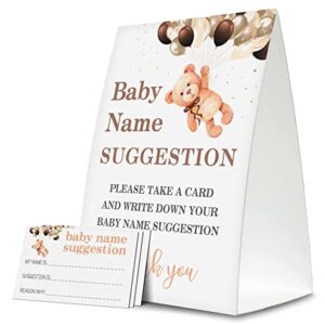 Baby Name Suggestion For Baby Shower Games, Little Bear Balloon Themed Name Suggestion Game Card, Party Favors Supplies Decorate For Baby Showers Game Cards, 1 Sign & 50 Cards Per Pack –(bbname-003)