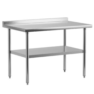 riedhoff stainless steel work table 48" x 24" with undershelf & backsplash, [nsf certified][heavy duty] commercial kitchen prep table for home, restaurant, hotel, silver