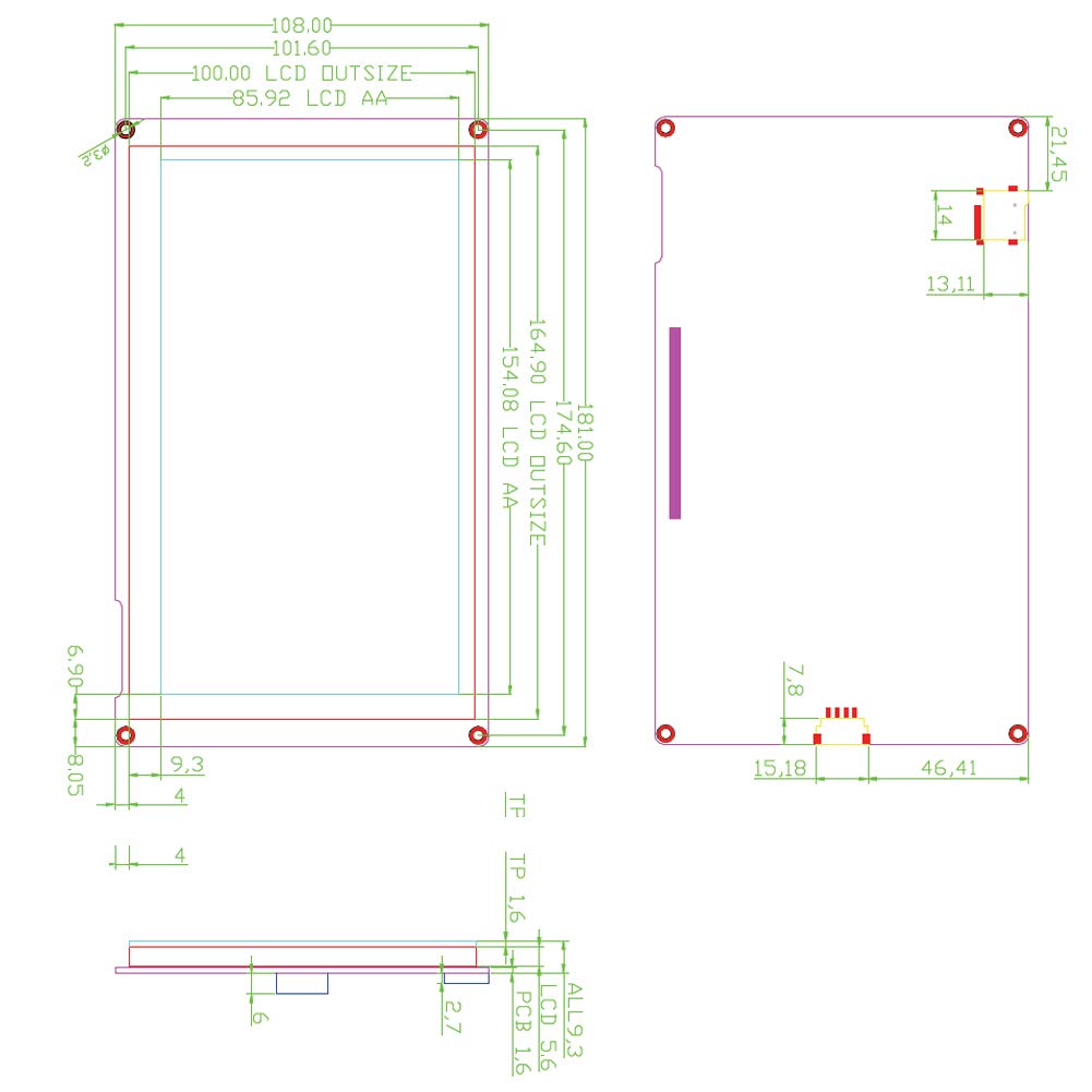 DIYmalls Nextion Intelligent 7 inch HMI Display 5V Capacitive Touch Screen 800x480 TFT LCD for Arduino ESP32 (NX8048P070-011C)