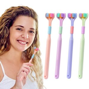 yqkoop 3-sided toothbrush, soft bristle toothbrush with tongue scraper, travel toothbrush for complete teeth and gum care for adults