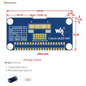 1.3inch 128x64 OLED Display HAT for Raspberry Pi 4 3 Jetson Nano SPI/I2C Interface with Embedded Controller @XYGStudy