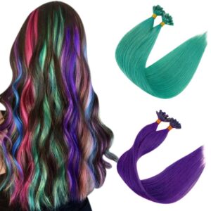 runature bundles 16 inch u tip hair extensions human hair purple and utip hair extensions human hair teal 20g 25 strands