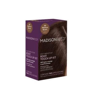 madison reed root perfection permanent root touch up, medium brown 6n savoca, 10 minutes for 100% gray root coverage, ammonia-free hair dye, two applications