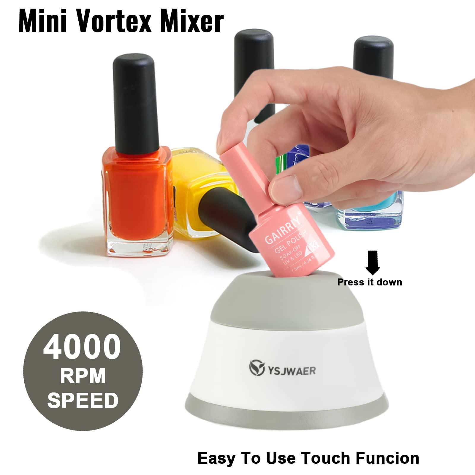 Mini Vortex Mixer Shaker YSJWAER - 4000rpm Touch Function Vortex Shaker for Nail Polish Acrylic Paint Science Lab Eyelash Adhesives