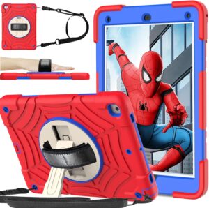 bmouo case for ipad 6th/5th generation (9.7 inch, 2018/2017), with screen protector, 360 rotating stand & hand & shoulder strap kids case for ipad 6th/5th gen, red