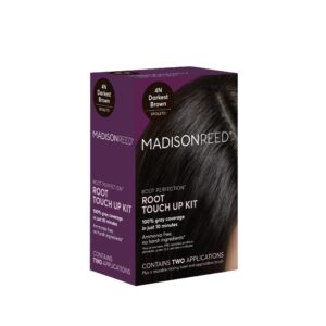 madison reed root perfection permanent root touch up, darkest brown 4n spoleto, 10 minutes for 100% gray root coverage, ammonia-free hair dye, two applications