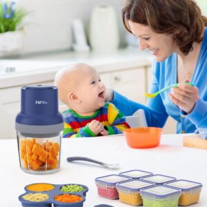 HEYVALUE Baby Food Maker, 13-in-1 Baby Food Processor Sets, Fruit, Vegatable, Meat, Food Puree Blender with Baby Food Containers, Food Freezer Tray, Silicone Spoons, Silicone Spatula (Dark Blue)