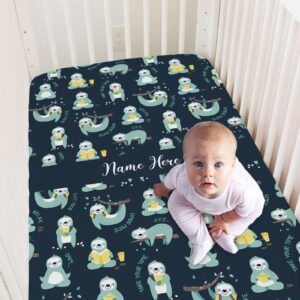 Personalized Lazy Sloth Baby Crib Sheets with Name, Customized Fitted Crib Bedding Sheets for Baby Boys Girls, Pack and Play Sheets, Crib Mattress Sheets, Mini Crib Sheet | Name Crib Sheets