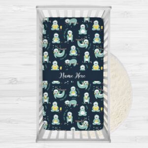 personalized lazy sloth baby crib sheets with name, customized fitted crib bedding sheets for baby boys girls, pack and play sheets, crib mattress sheets, mini crib sheet | name crib sheets